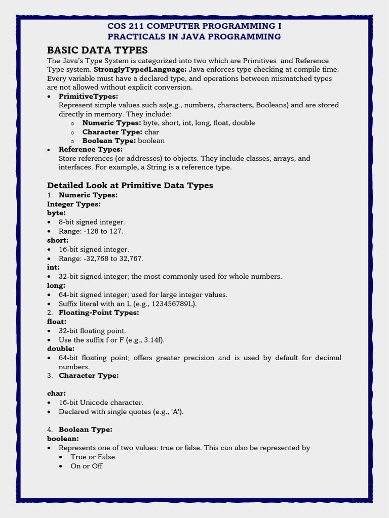 COS - 211 Practical Material | PDF | Data Type | Integer (Computer Science)