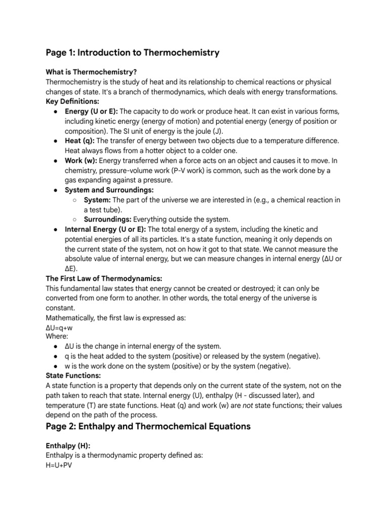 Thermochemistry Class Notes (5 Pages) | PDF | Enthalpy | Heat
