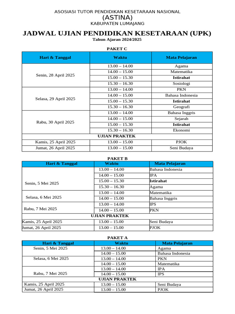 Jadwal UPK 2025 | PDF