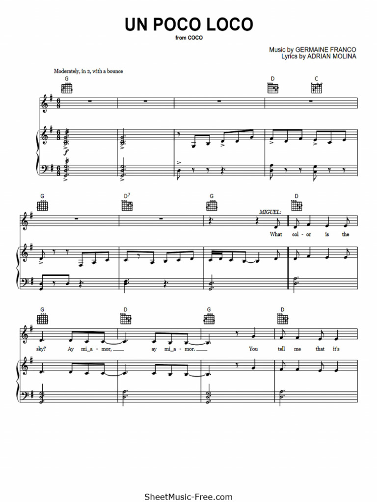 Un Poco Loco Sheet Music From Coco SheetMusic | PDF