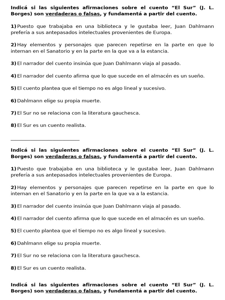 El Sur (Borges) - V o F IMPRESIÖN | PDF | Cuentos