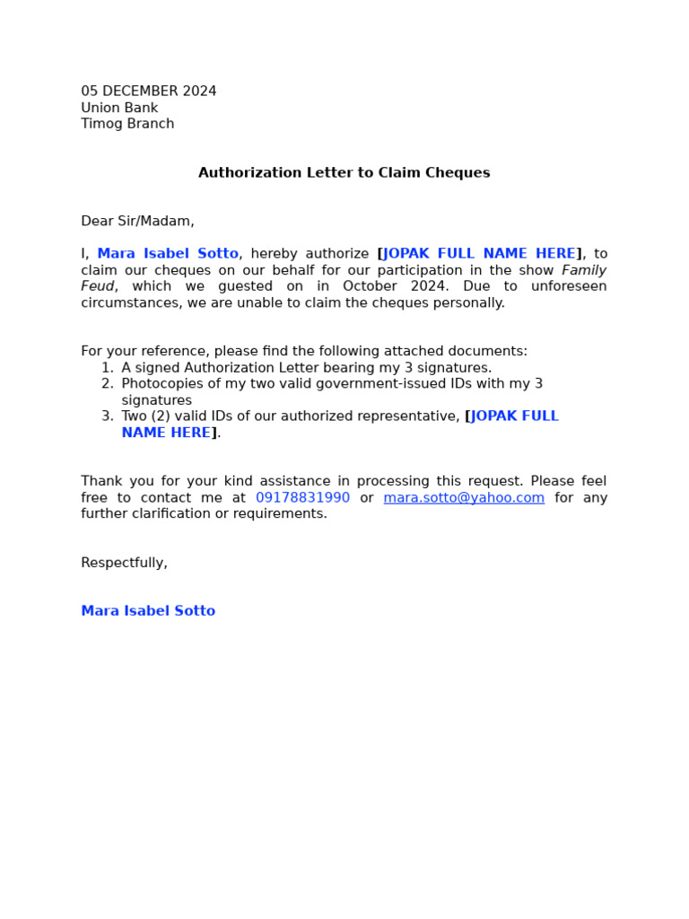 Authorization Letter DRAFT | PDF