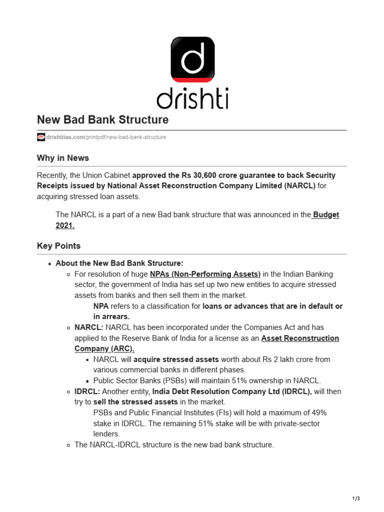 New Bad Bank Structure | PDF | Banks | Equity (Finance)
