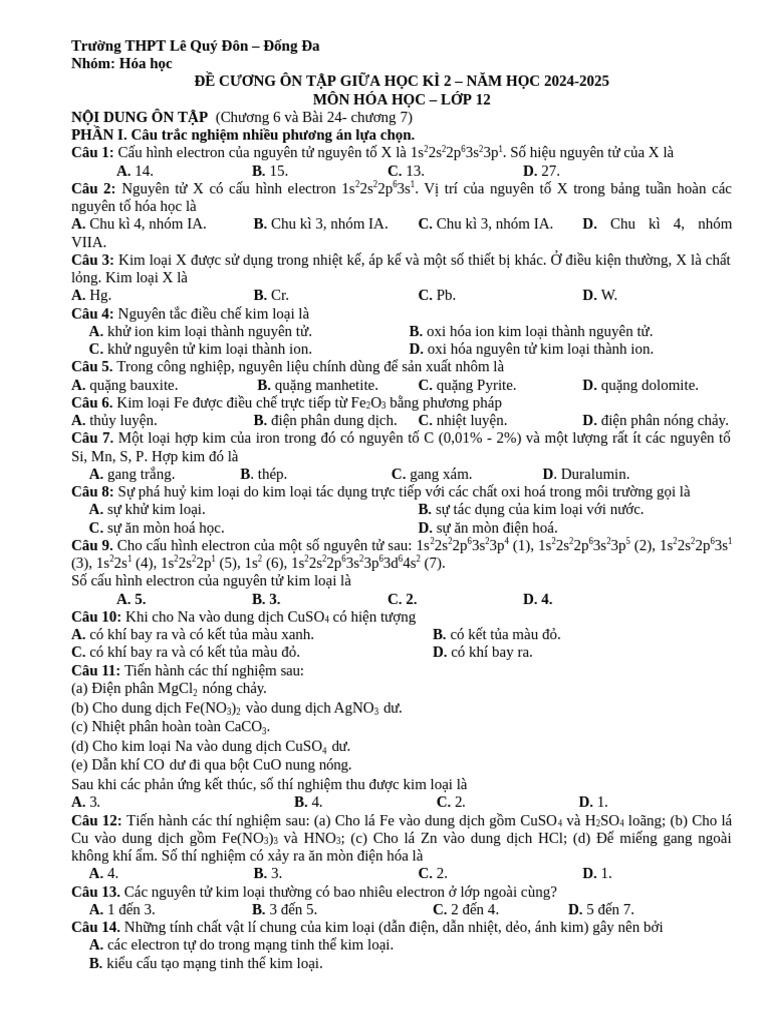 K12-Đề Cương Giữa HK2 | PDF