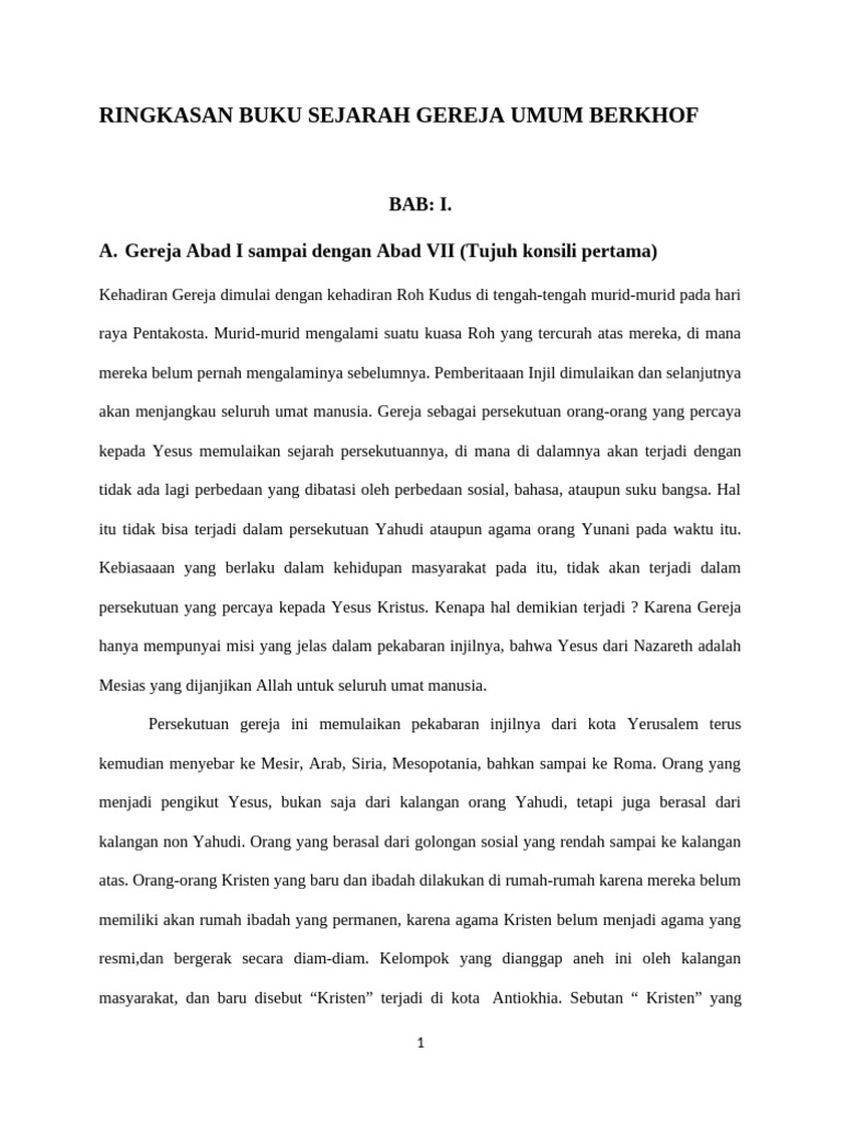 SEJARAH GEREJA UMUM Berkhof | PDF