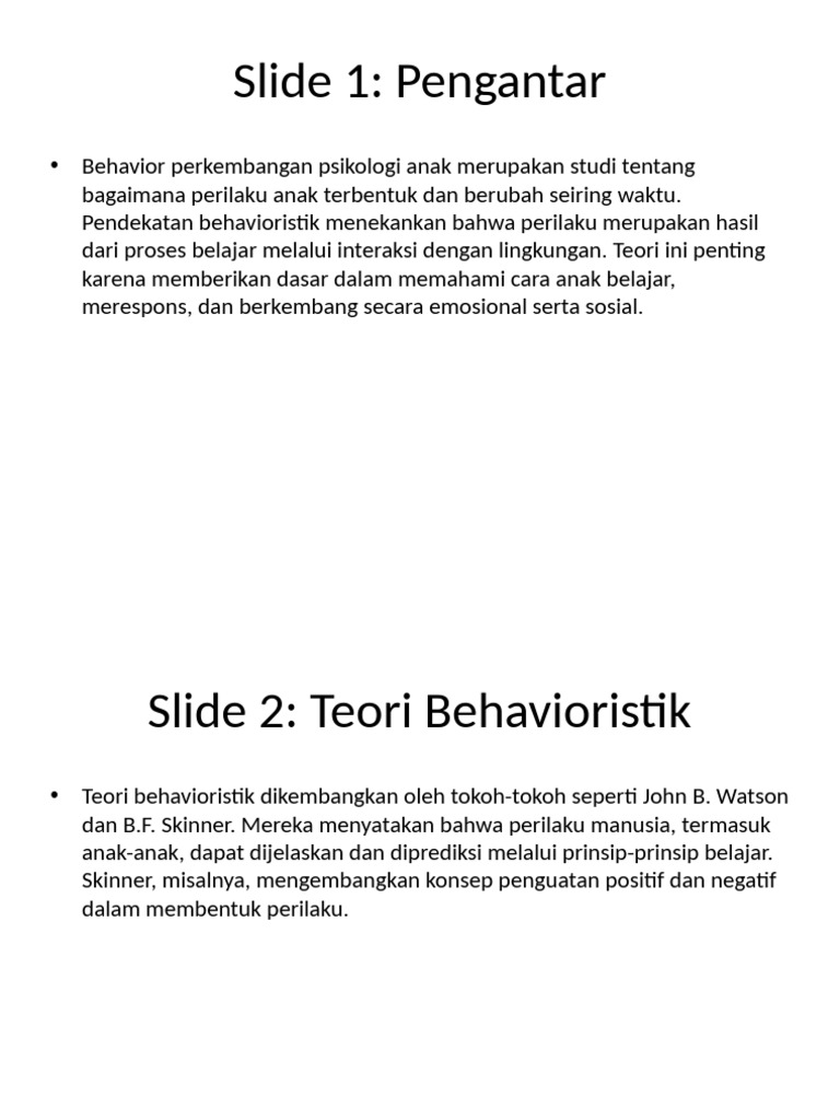 Behavior Perkembangan Psikologi Anak Panjang | PDF