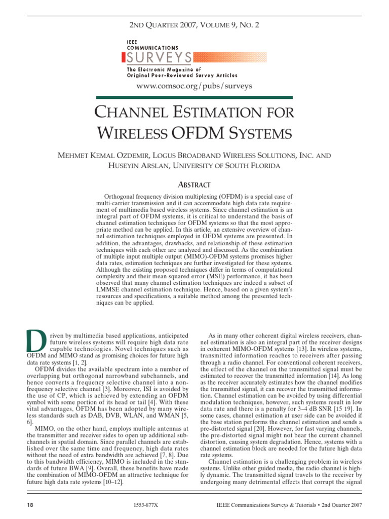 Channel Estimation For Wireless Ofdm Systems | PDF | Orthogonal ...