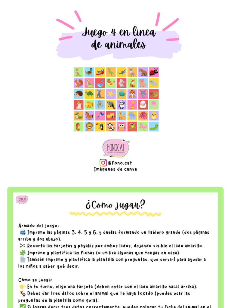 Juego 4 en Línea de Animales (Para Describir) | PDF | Zoología