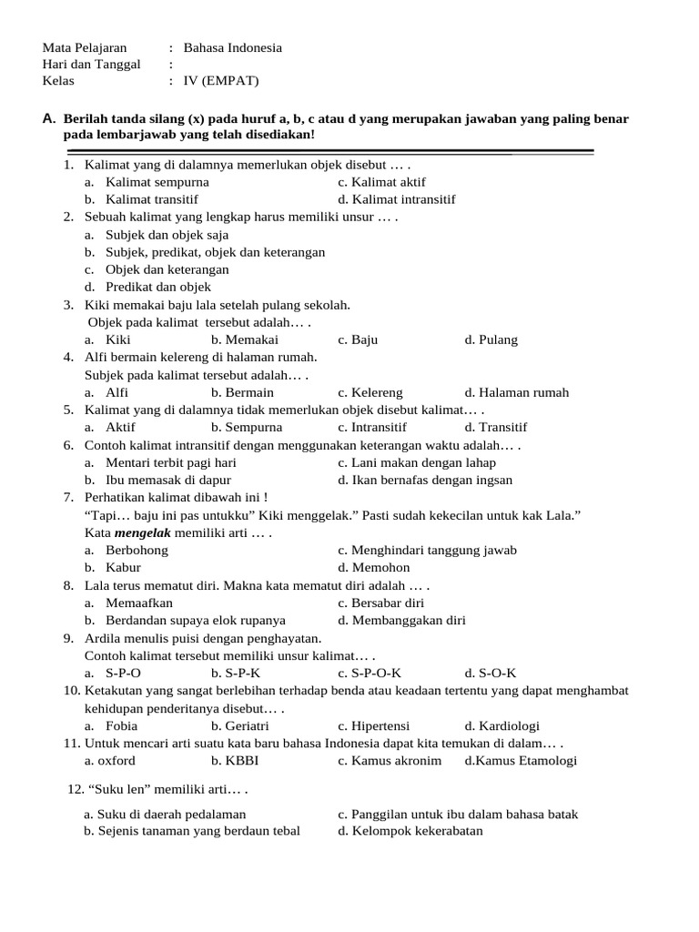 STS 1 Kelas IV - B.Indonesia | PDF