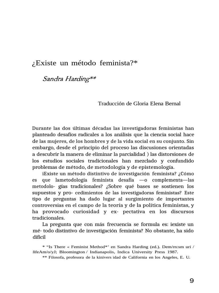 HARDING, Sandra. ¿Existe Un Método Feminista - , 1998. | PDF | Science ...