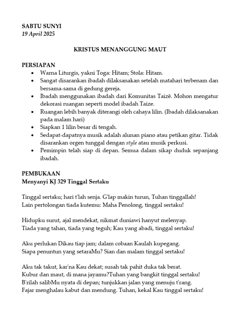 TATA IBADAH SABTU SUNYI 2025 | PDF