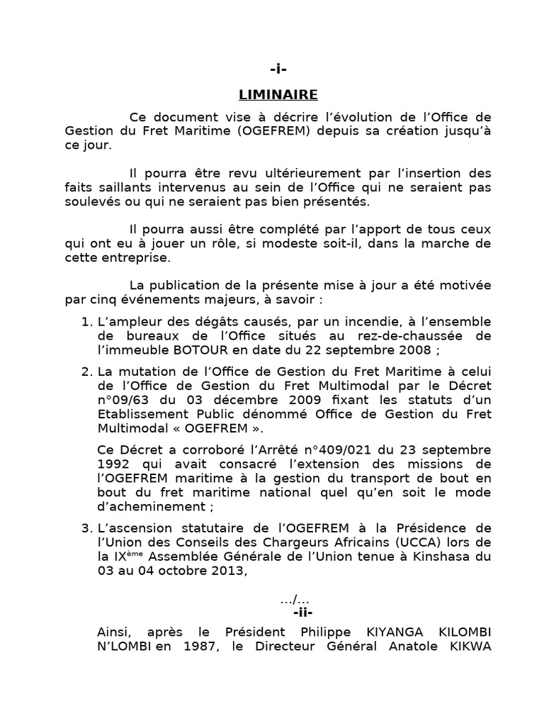 Évolution de l'OGEFREM depuis 1980 | PDF | Transport | Afrique