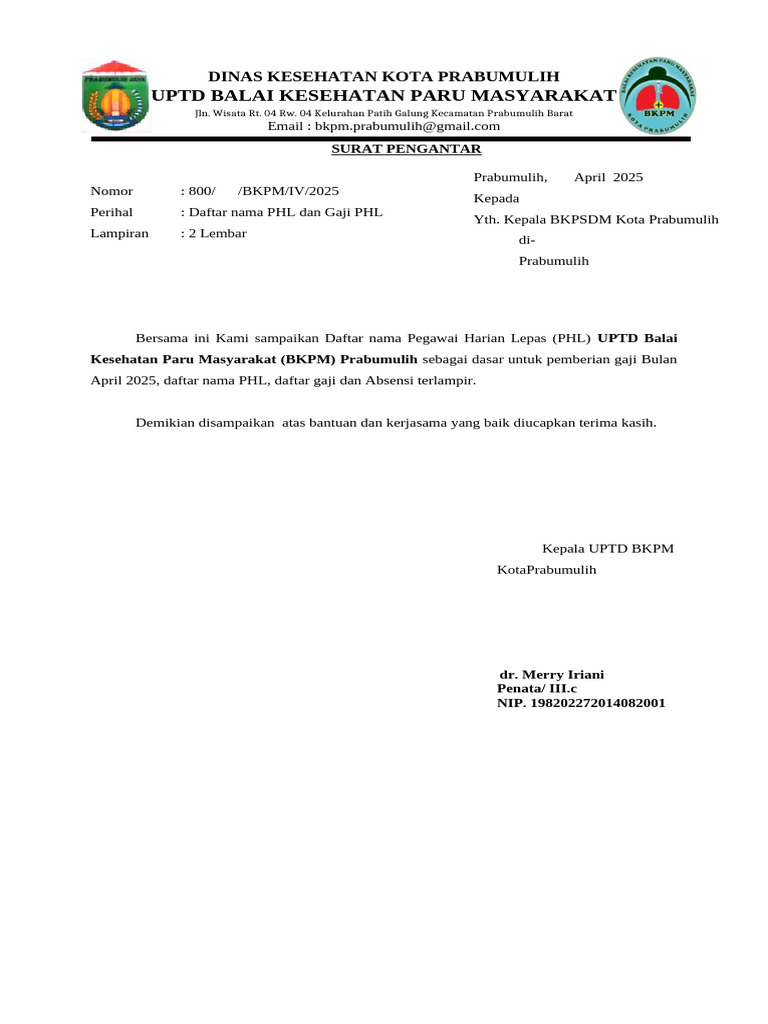 4.FORMAT SURAT PENGANTAR SPJ GAJI aprilBKPM 2025 | PDF