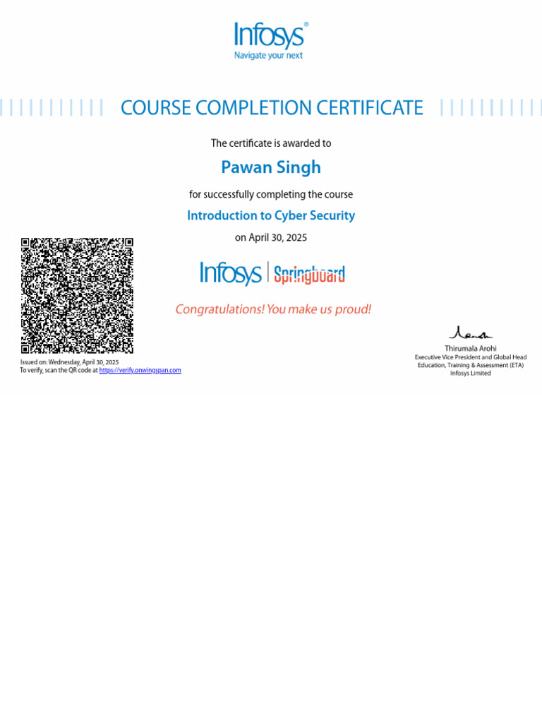 Pawan Certificate Introduction To Cyber Security | PDF