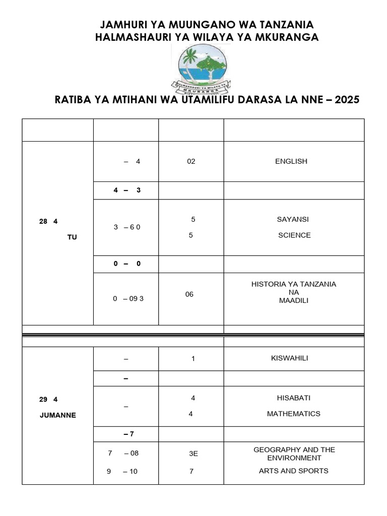 MOCK_STD4_TIMETABLE_2025 | PDF