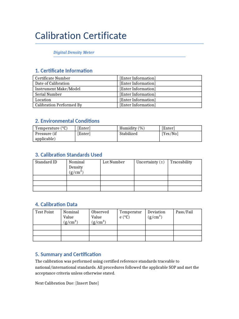 Digital Density Meter Calibration Certificate | PDF