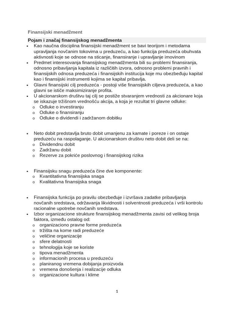 Finansijski menadžment | PDF