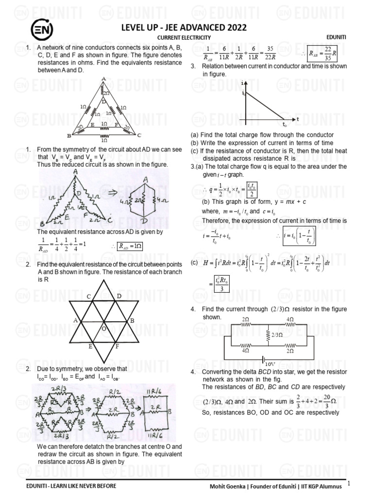 Current Electricity Solutions Level Up Eduniti | PDF | Metrology | Physical Quantities