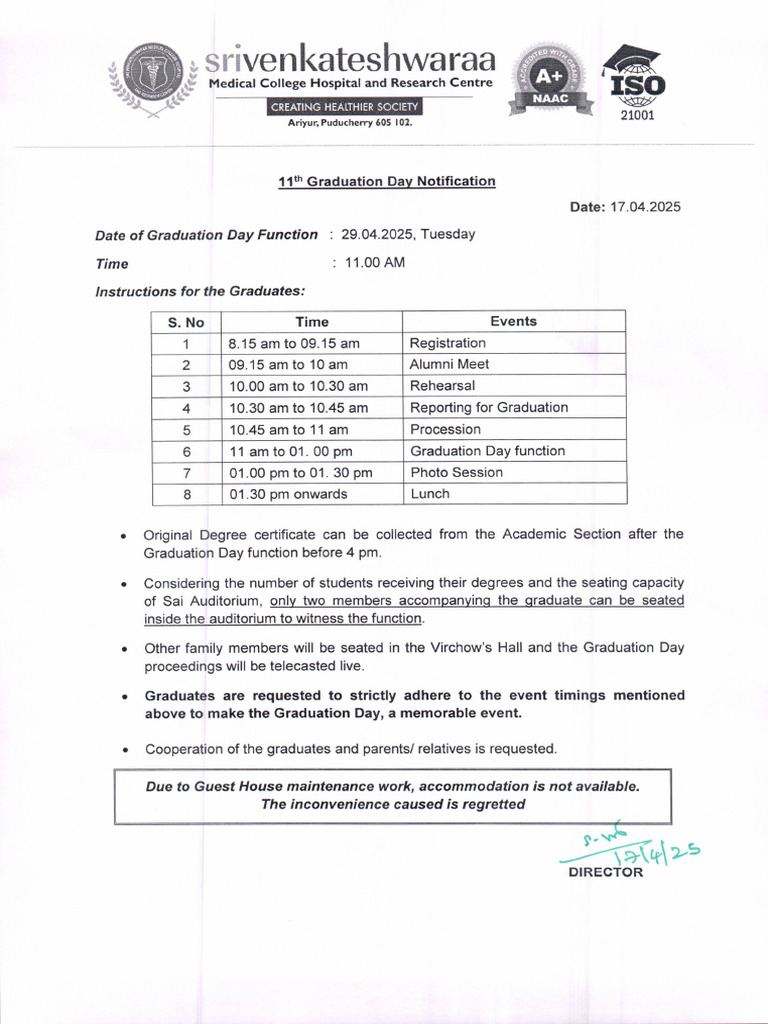 Eleventh Graduation Day 2025 Notification | PDF