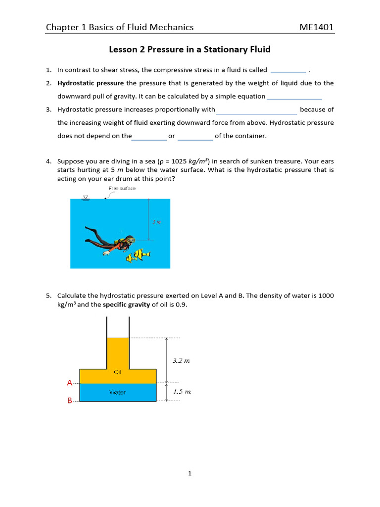 Thermofluids Chapter 1 Lesson 2 Ws | PDF