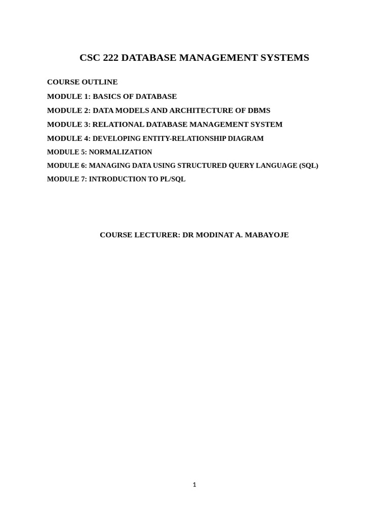 Module 1-Csc 222 Database Management Systems Note 2024 | PDF ...