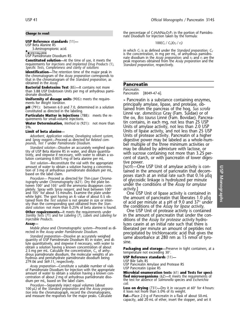 USP Monographs Pancreatin | PDF | Ph | Phosphate Buffered Saline