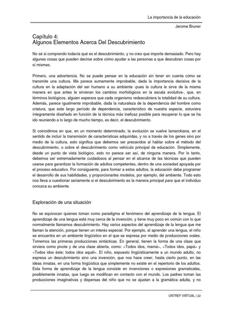 Bruner La Importancia de La Educaci N Removed | PDF | Aprendizaje | Pensamiento