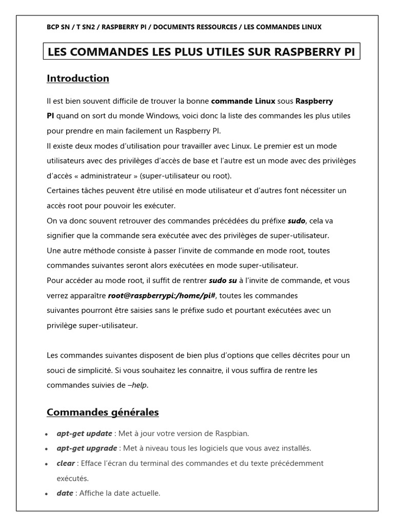Commandes Linux pour Raspberry Pi | PDF | Fichier texte | Interface en ...