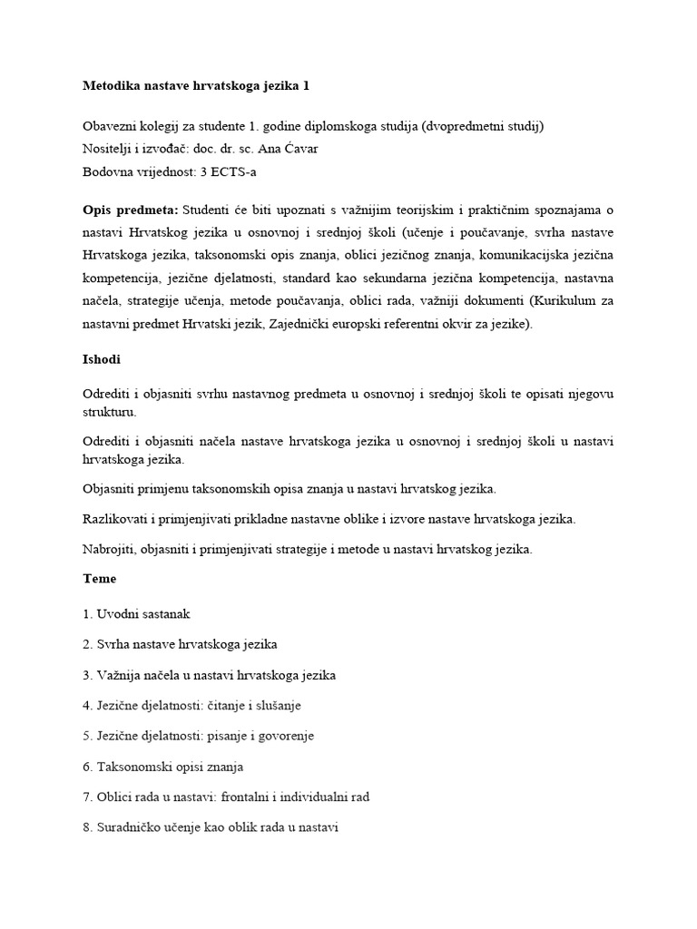 Opis kolegija i silab | PDF