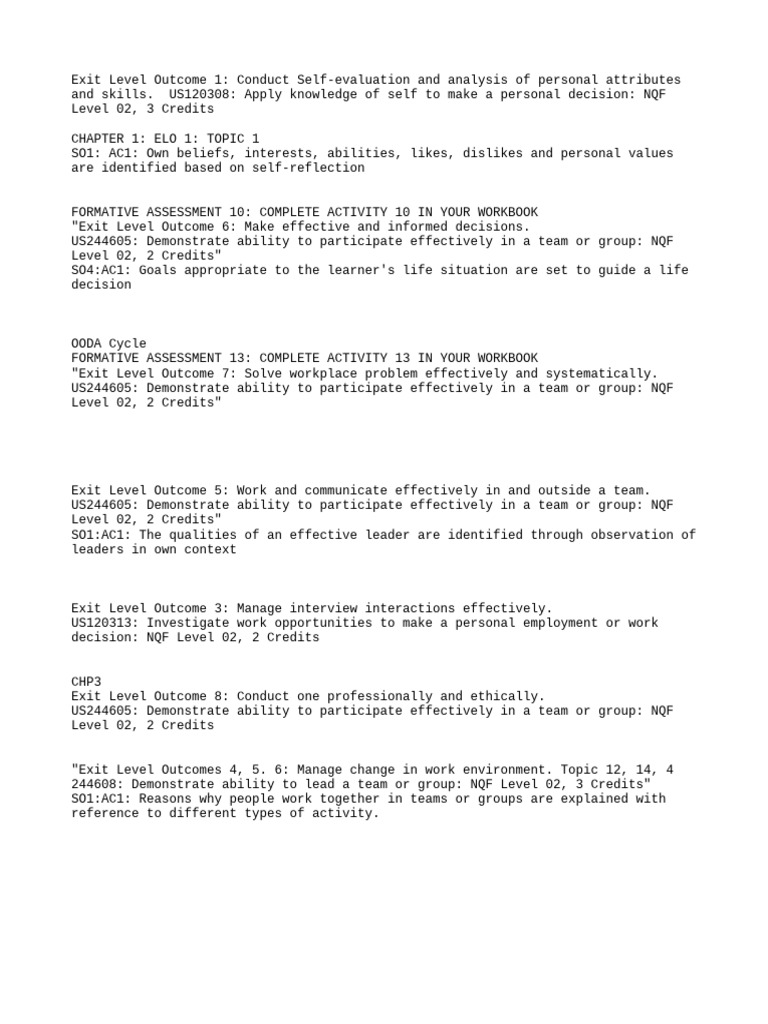 Exit Level Outcome 1 Conduct Self-E | PDF