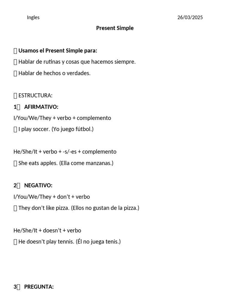 Present Simple 3ro 26 Marzo | PDF
