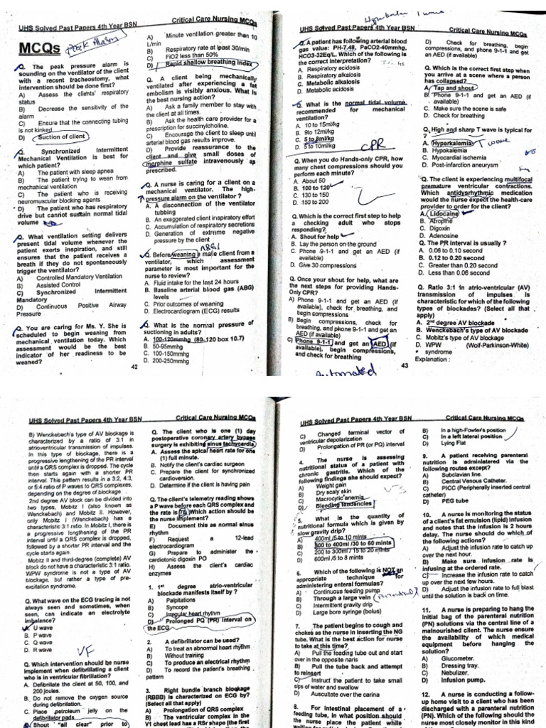 Critical Care Nursing MCQS | PDF
