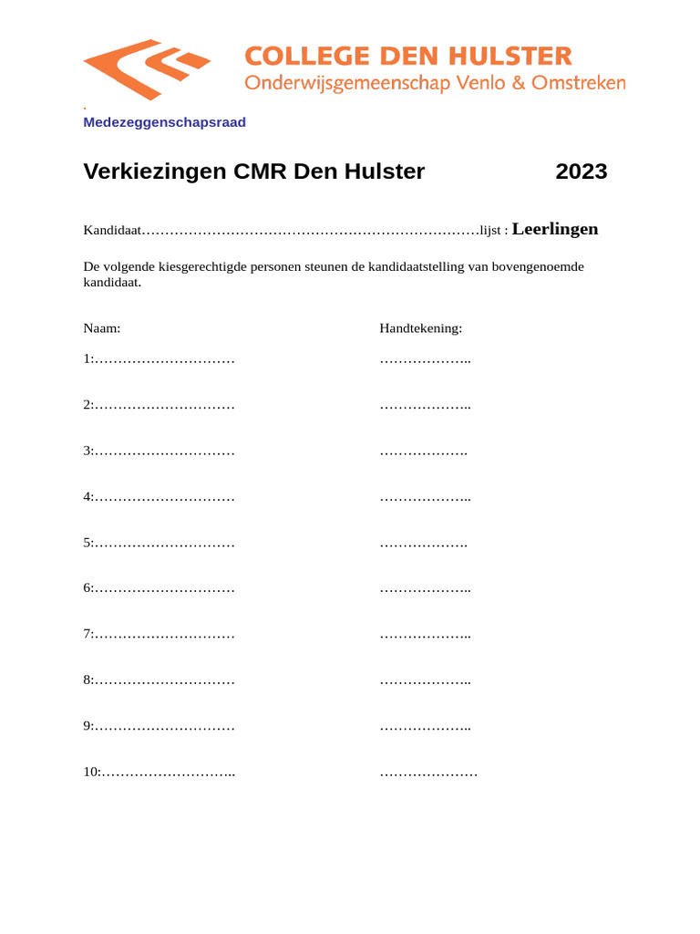 CMR Verkiezingen Leerlingen 2023 | PDF