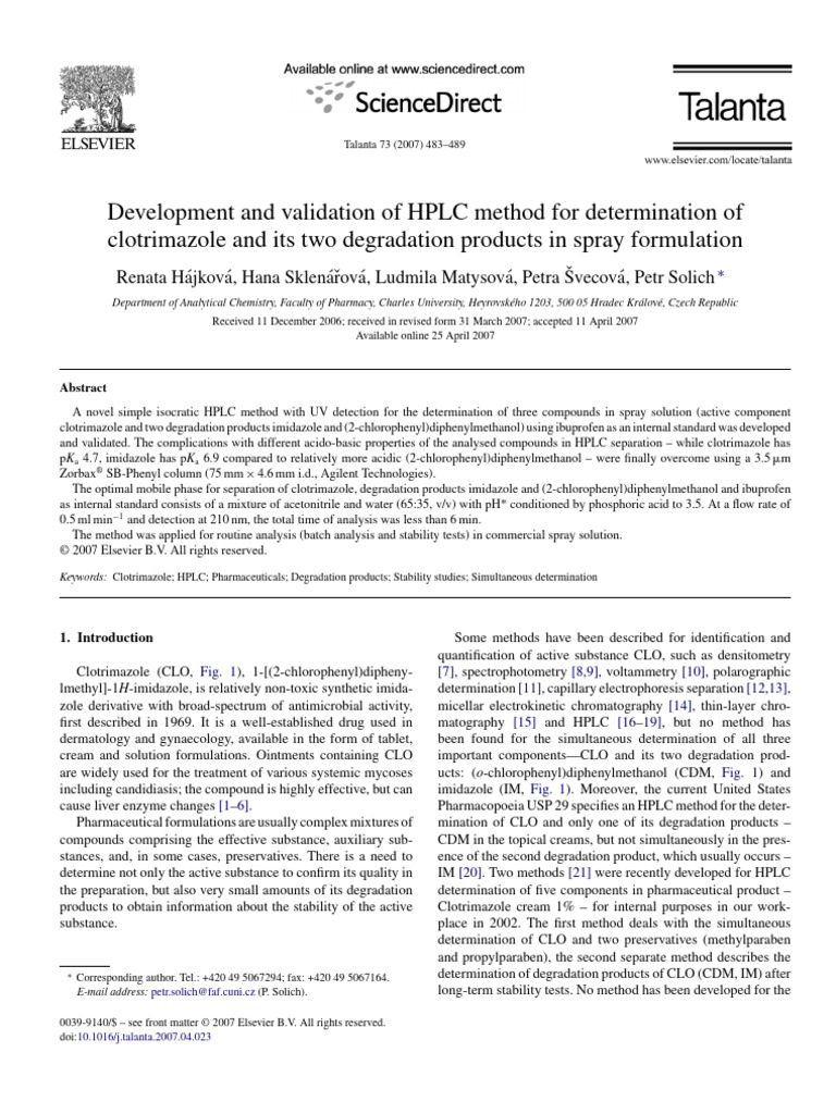 Development and Validation of HPLC Method For Determination of Clotrimazole and Its Two ...