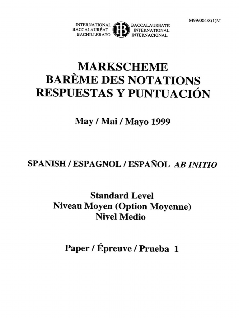 Spanish Ab Initio Paper 1 SL Markscheme | PDF