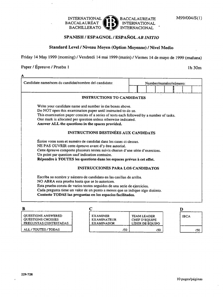 Spanish Ab Initio Paper 1 SL | PDF