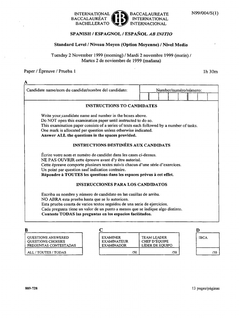 Spanish Ab Initio Paper 1 SL | PDF