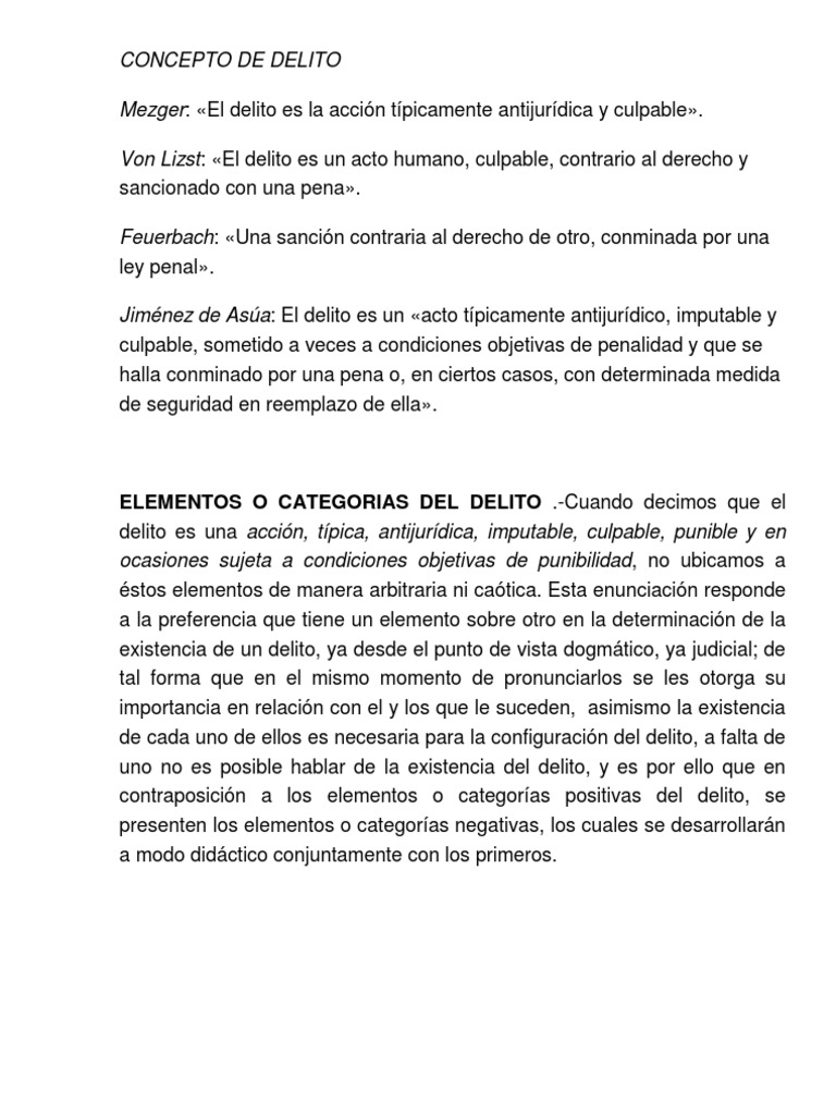 Conceptos fundamentales sobre el delito y sus elementos constitutivos ...