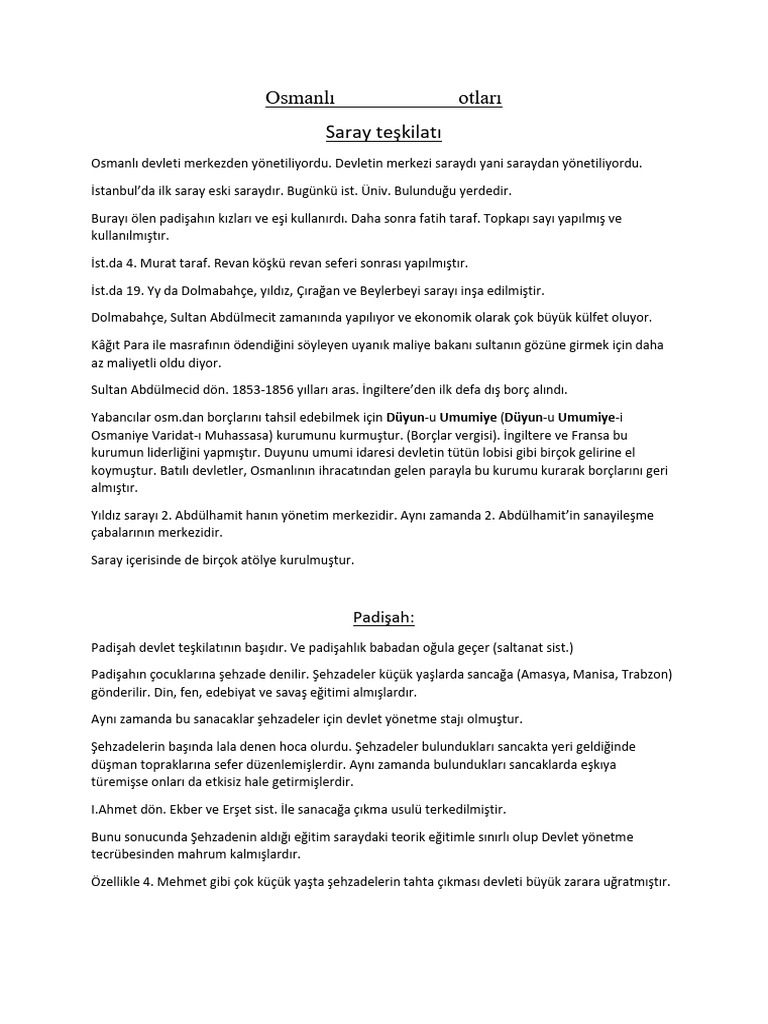 Osmanlı Tarihi Final Notu - 1 | PDF