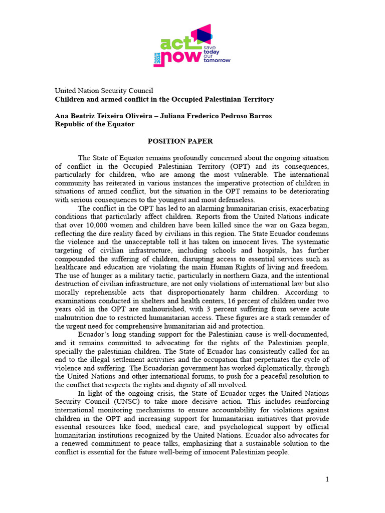 Position Paper - Ecuador | PDF | State Of Palestine | World Politics