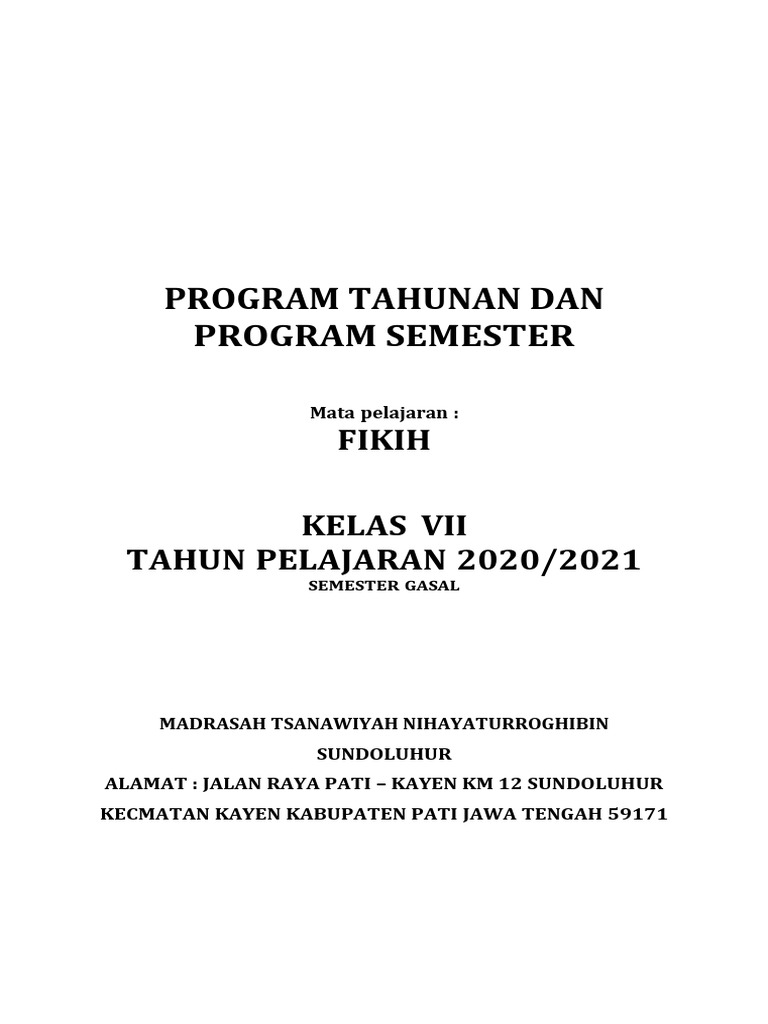 PROTAH FIKIH KELAS 7 SEMESTER GASAL 2021-2022 | PDF