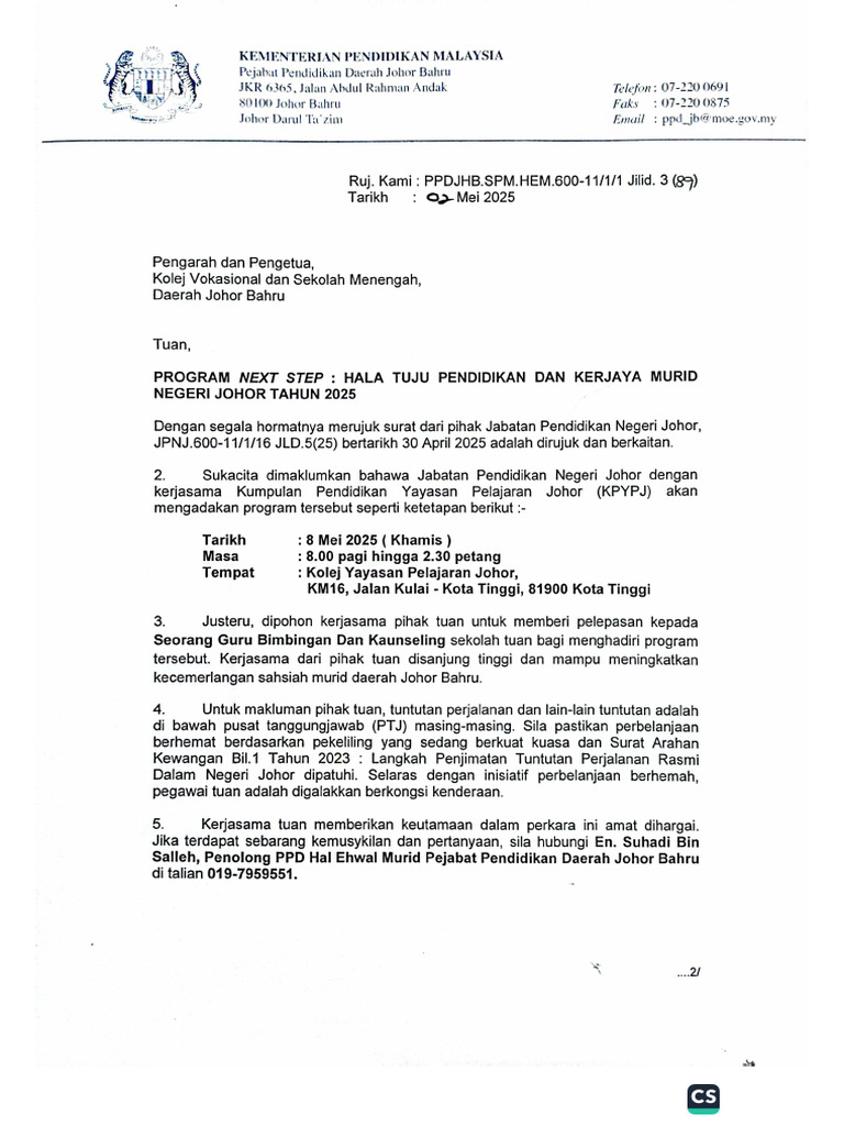 Surat PPD Program Next Step 08052025 KYPJ | PDF