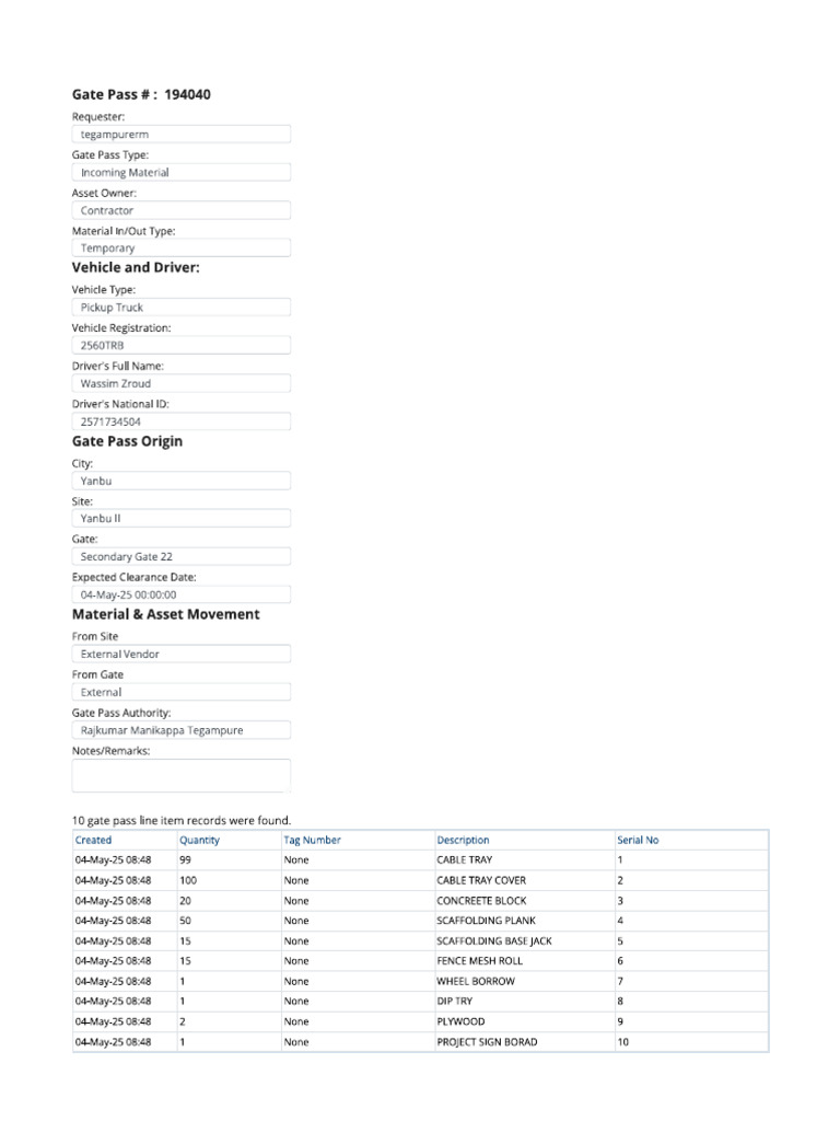 GatePass 194040 | PDF