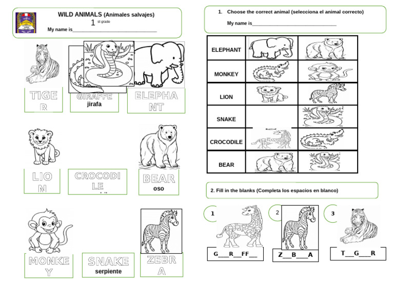 WILD Animals Worksheet Primero | PDF