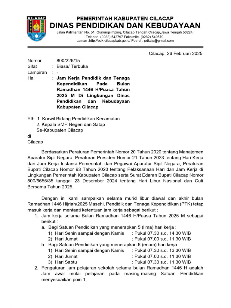 Surat Jam Kerja Ramadhan 1446 - 2025 | PDF