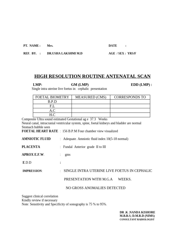 Antenatal Scan or Obstics Scan | PDF
