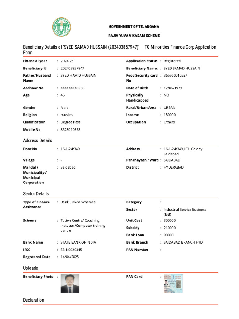 Telangana OBMMS - CGG SYED SAMAD HUSSAIN | PDF