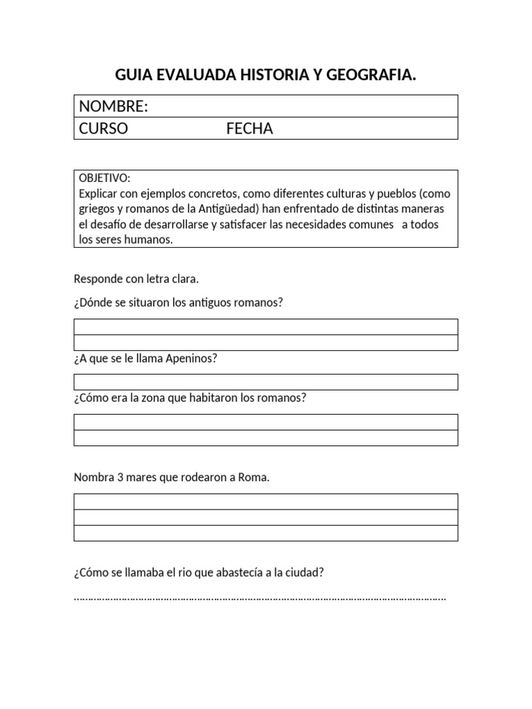 Guia Evaluada Historia y Geografia Tercero | PDF