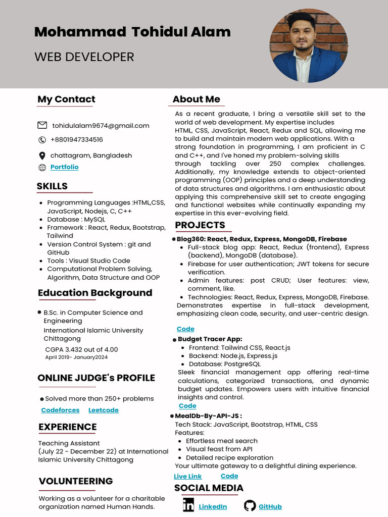 Tohidul Alam.web Developer | PDF | Databases | Web Development