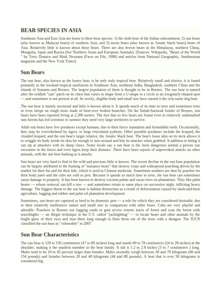 Sun Bear: Unique Traits and Habitat | PDF | Bears | Zoology